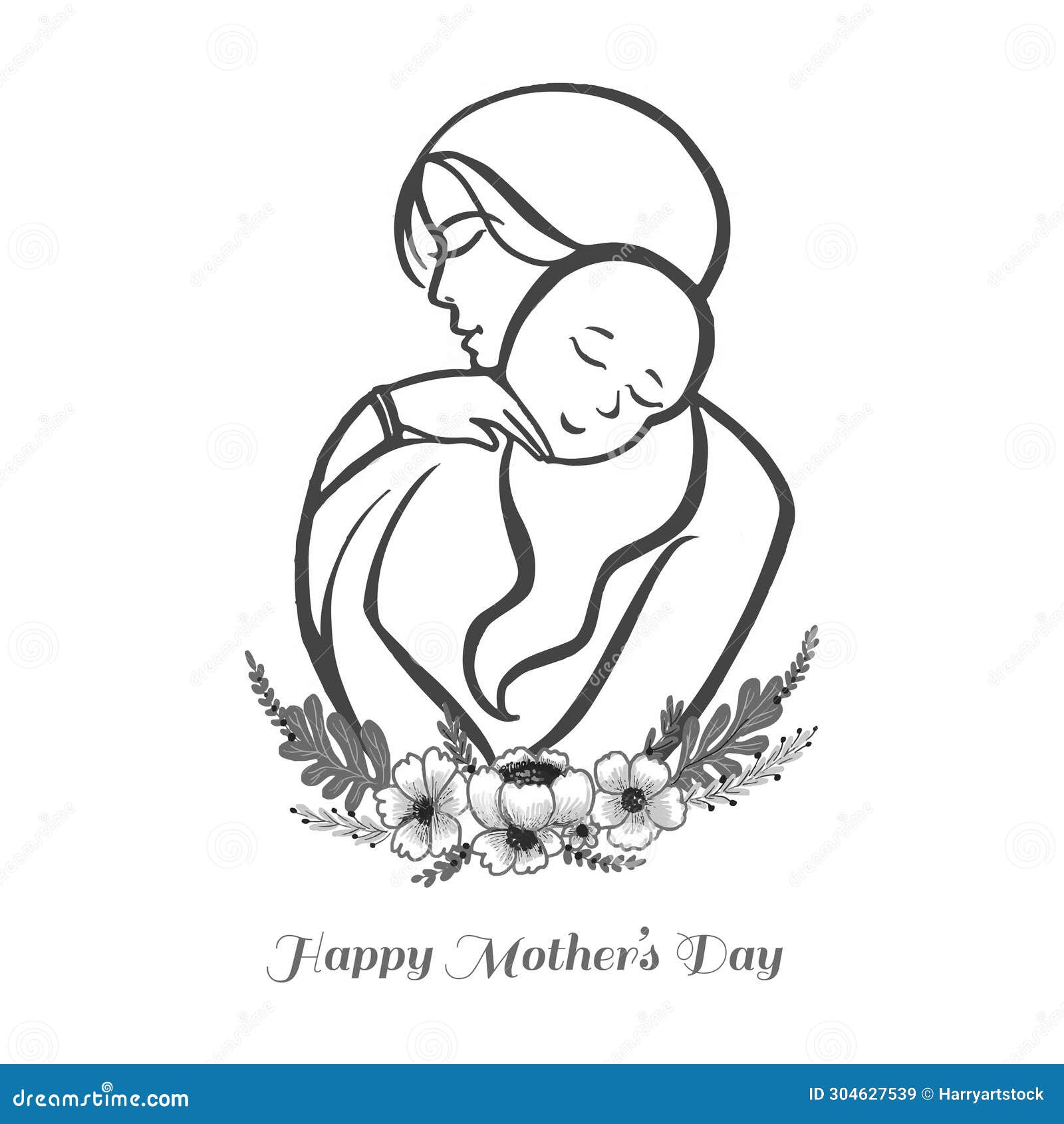 Hand Drawn Mother with Baby Card Design Stock Vector - Illustration of ...