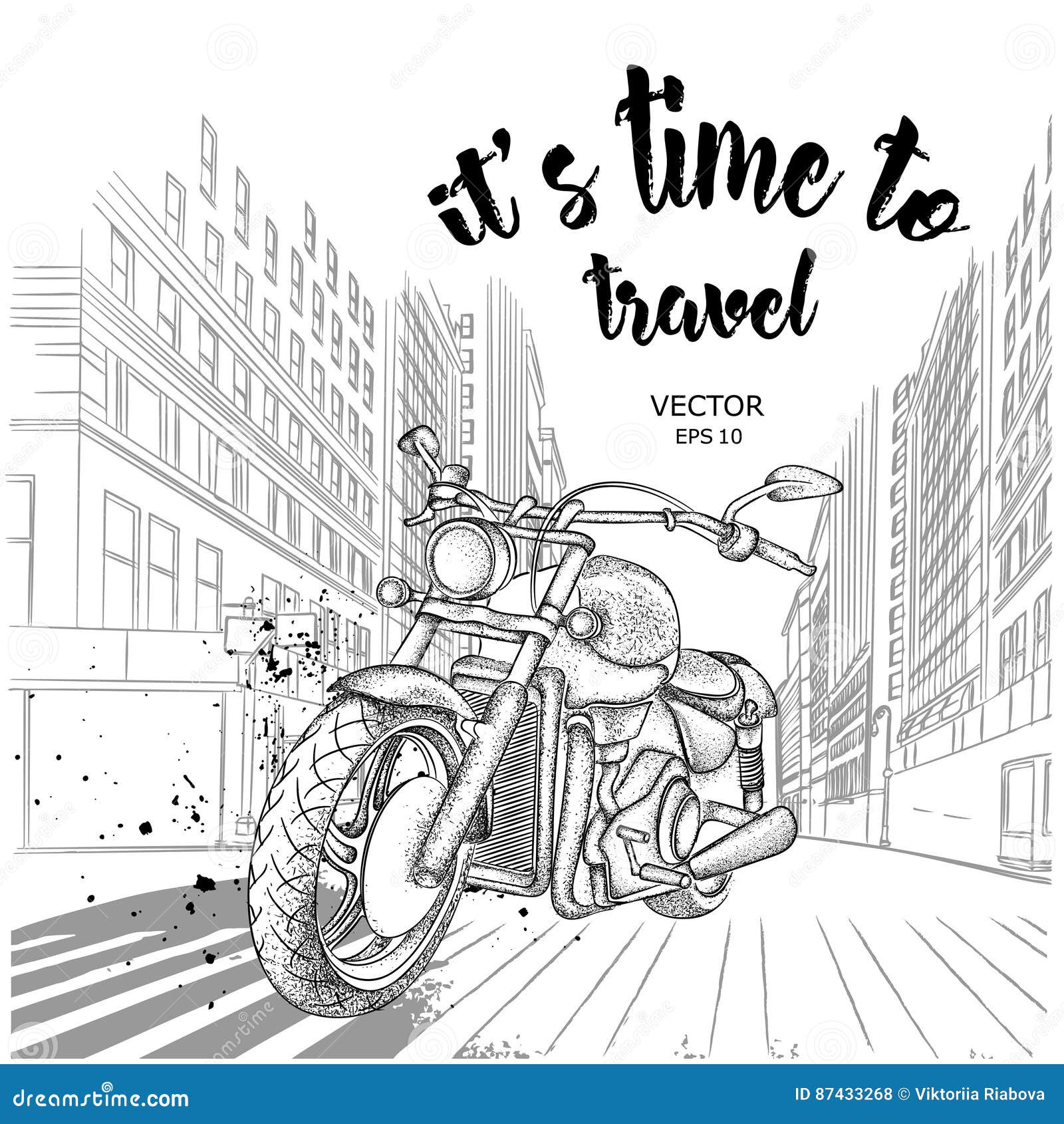 Hand Drawn Motorcycle on Background. New York. Hand Drawn Vector ...