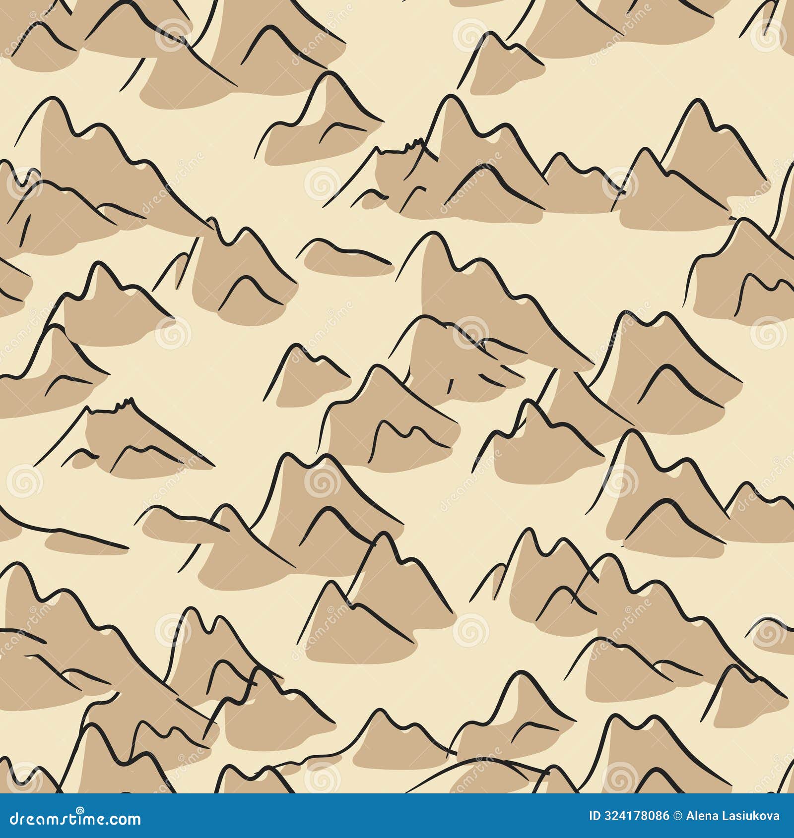 Hand Drawn Mountain Seamless Pattern. Landscape Pattern Stock ...