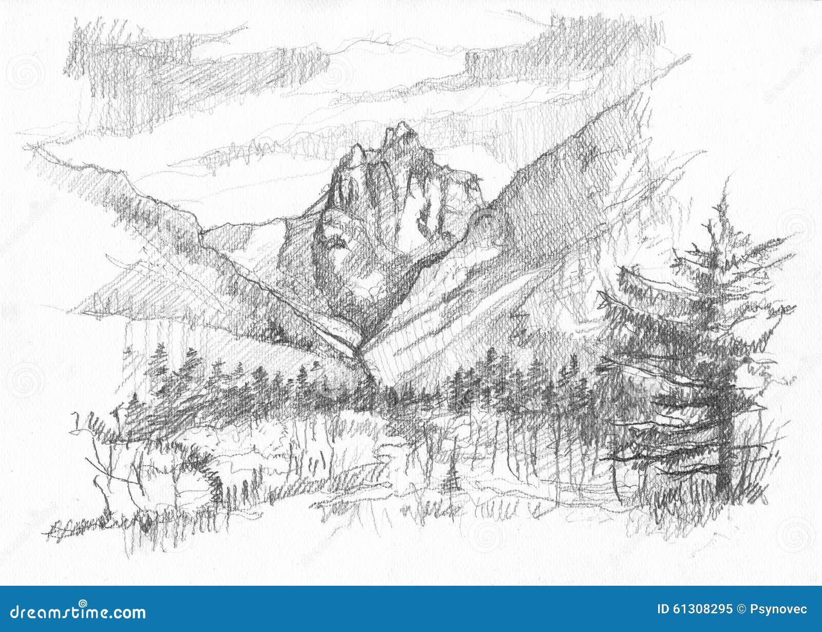 Hand-drawn mountain stock illustration. Illustration of sketch - 61308295