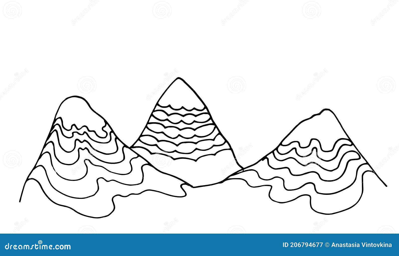 Hand-drawn Mountains in Doodle Style Black Outline on White Background ...