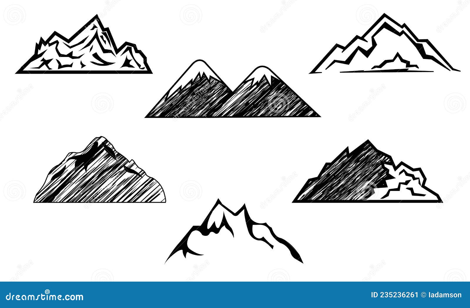 Hand Drawn Mountains Set Isolated Stock Vector - Illustration of yellow ...