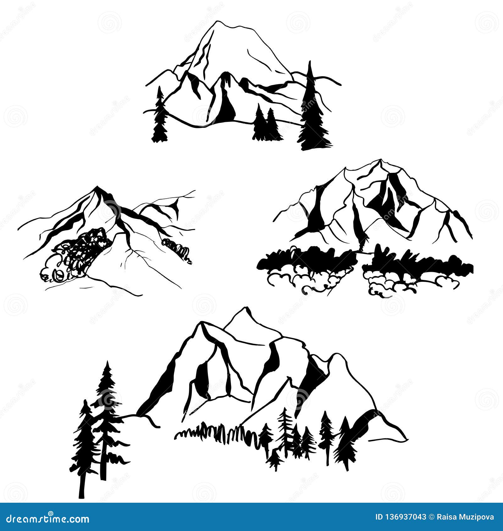 Hand Drawn Mountains . Vector Sketch Illustration | CartoonDealer.com ...