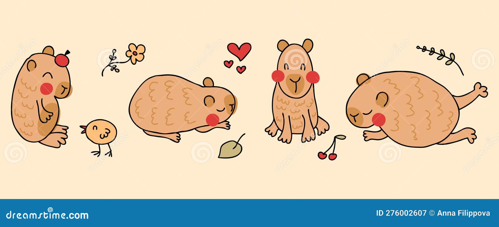 Hand Drawn Mug Print with Cute Capybaras. Doodle Vector Illustration ...