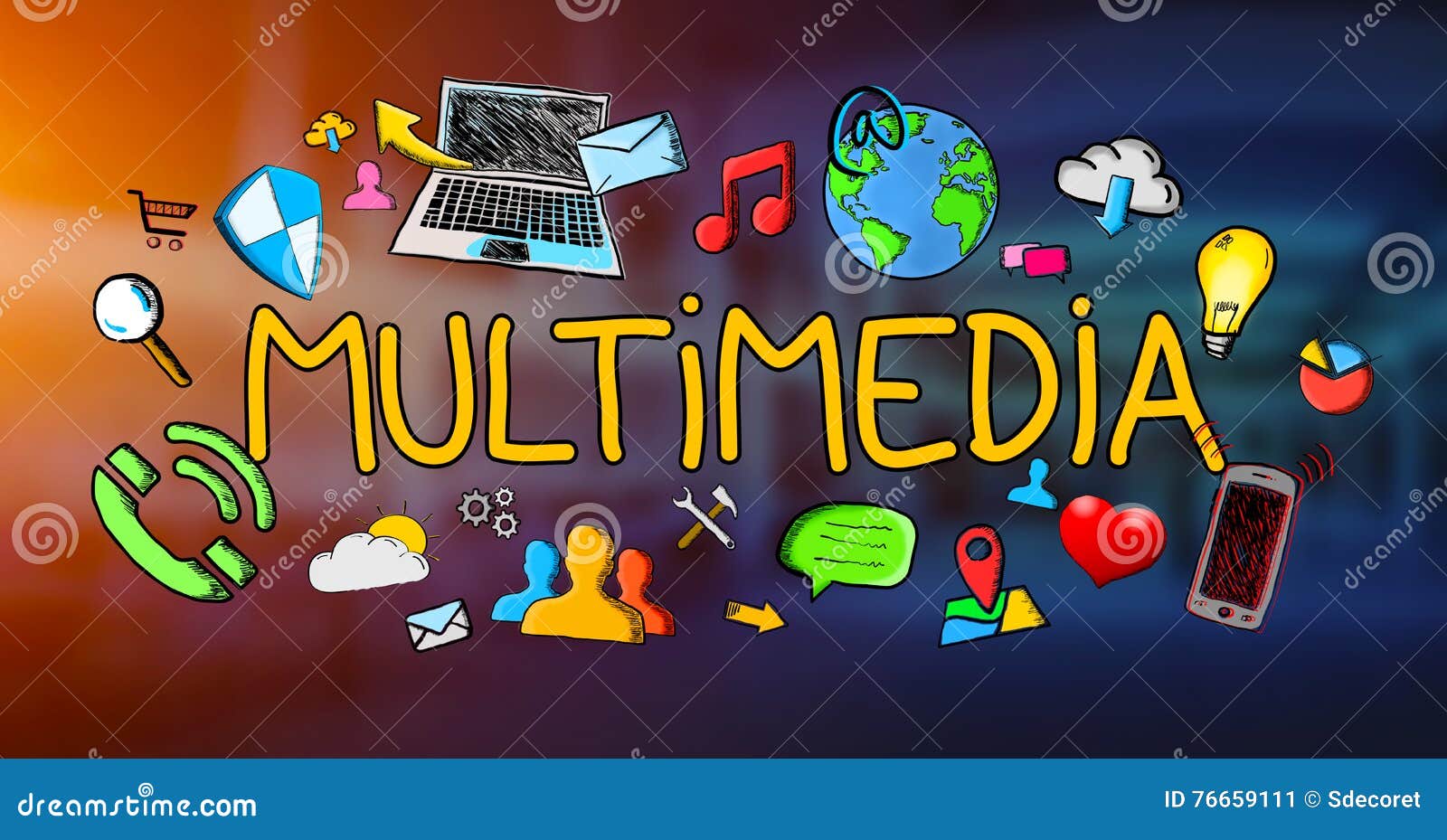 Hand Drawn Multimedia Illustration with Icons Stock Illustration ...