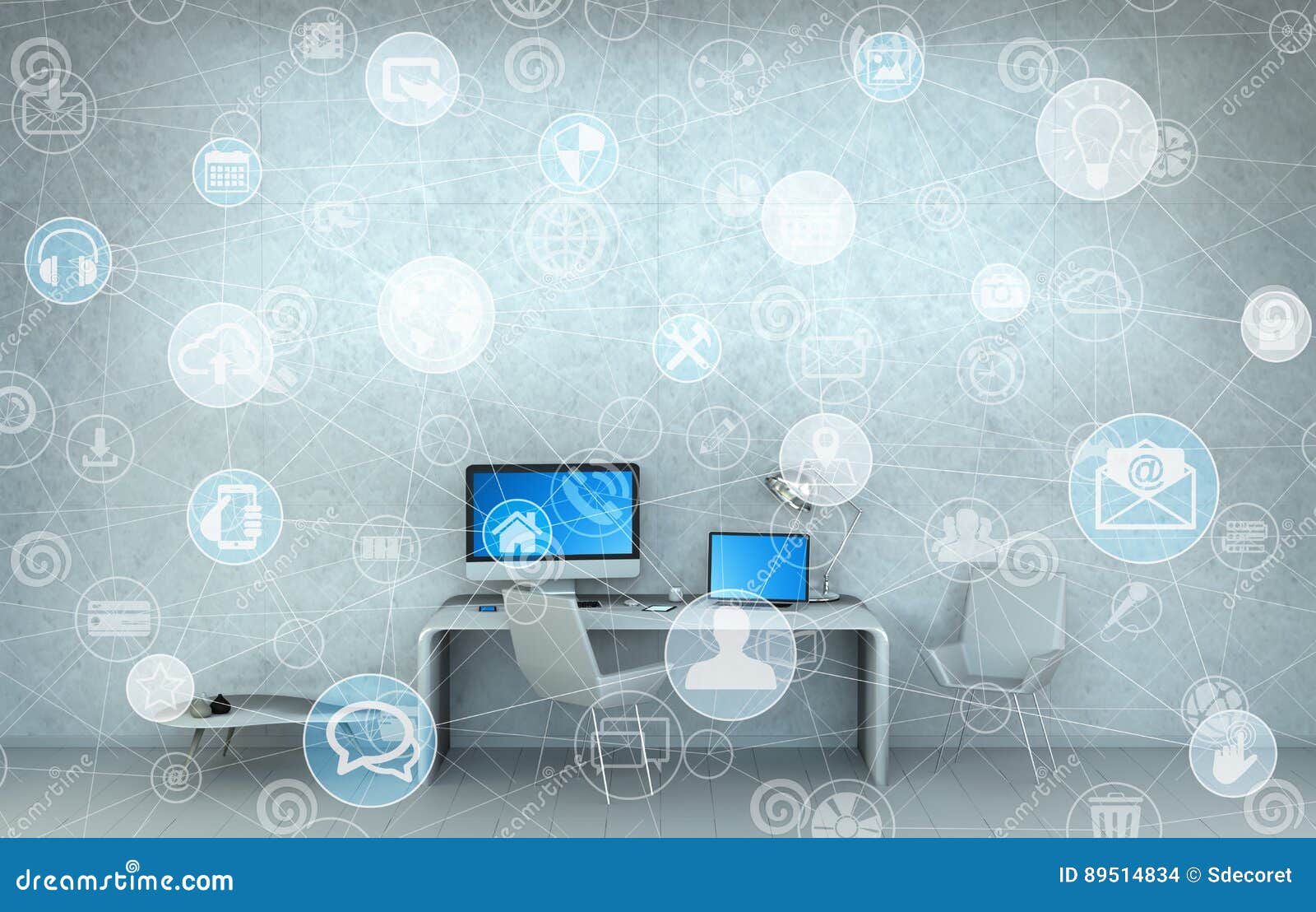 Hand Drawn Multimedia Presentation Concept in Office 3D Rendering Stock ...