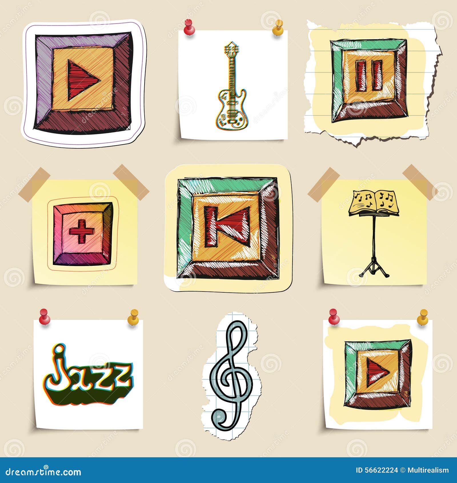 Hand Drawn Music Emblems Set. Isolated Stock Vector - Illustration of ...