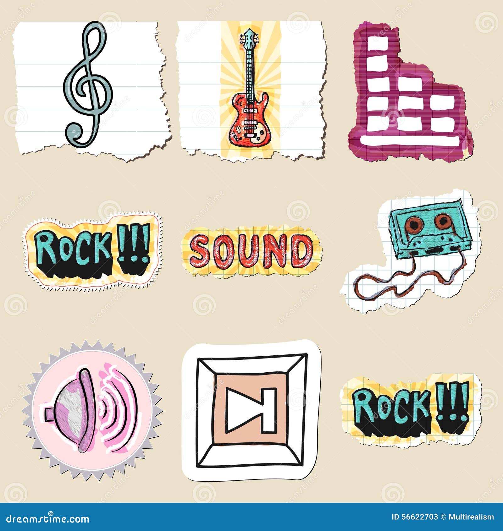 Hand Drawn Music Emblems Set. Isolated Stock Vector - Illustration of ...