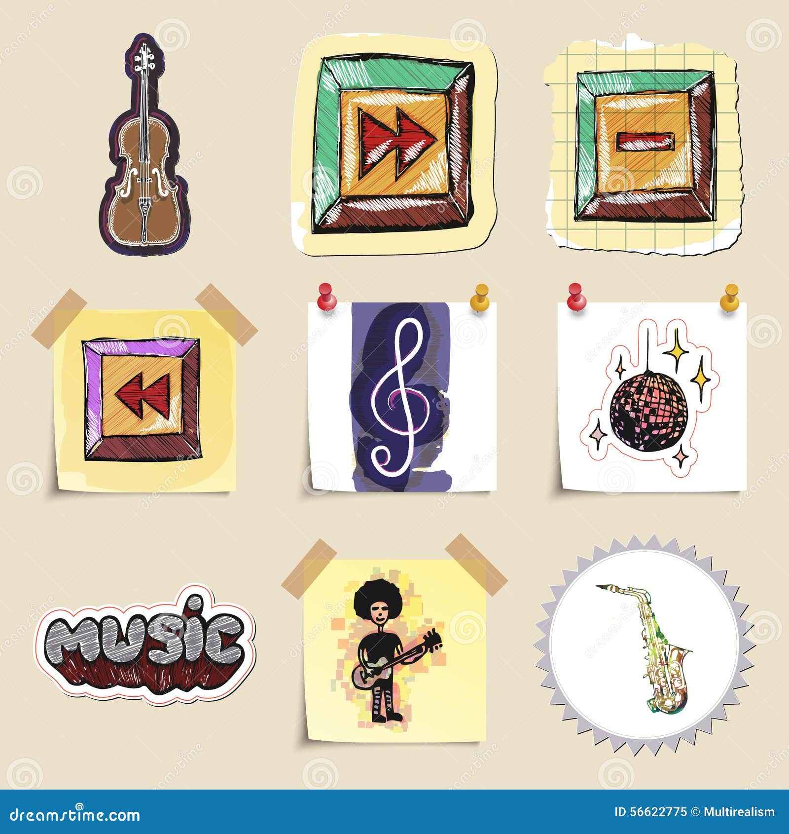 Hand Drawn Music Emblems Set. Isolated Stock Vector - Illustration of ...