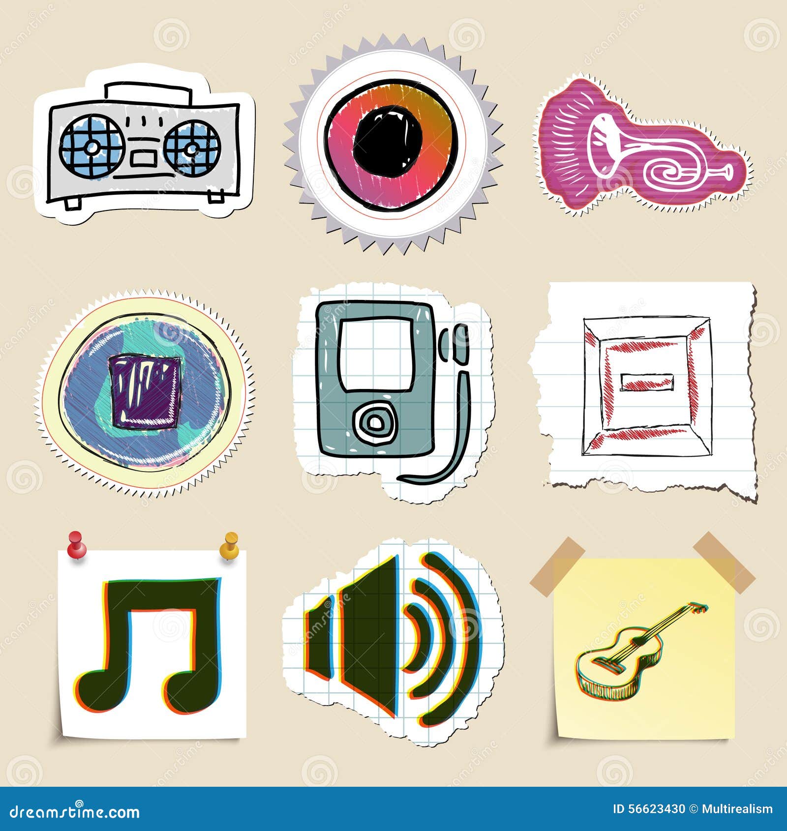 Hand Drawn Music Emblems Set. Isolated Stock Vector - Illustration of ...