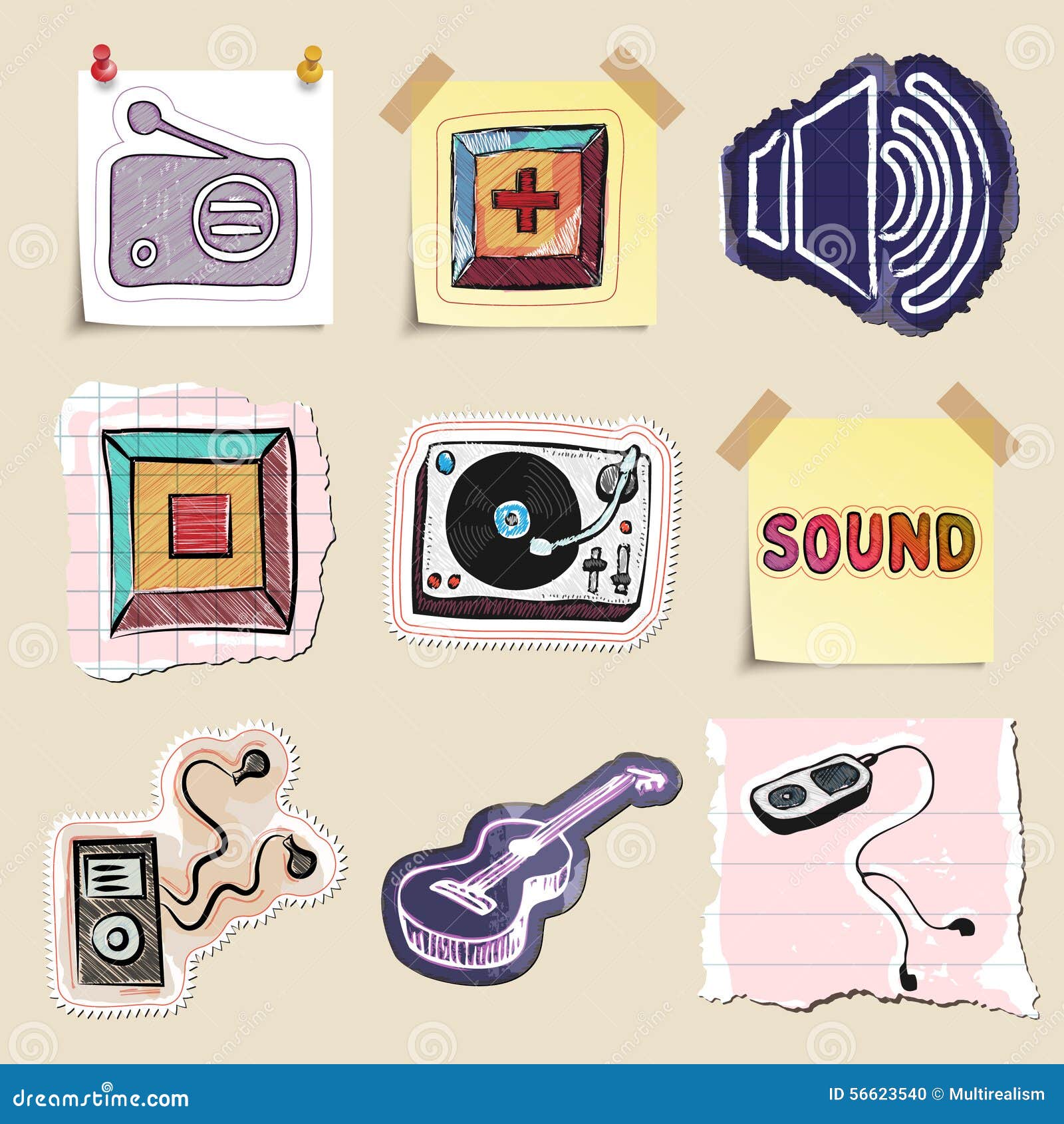 Hand Drawn Music Emblems Set. Isolated Stock Vector - Illustration of ...