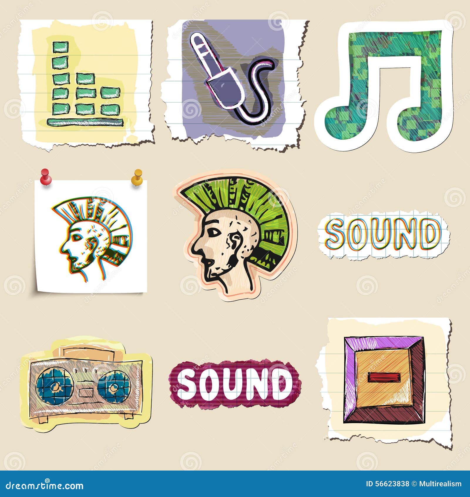 Hand Drawn Music Emblems Set. Isolated Stock Vector - Illustration of ...