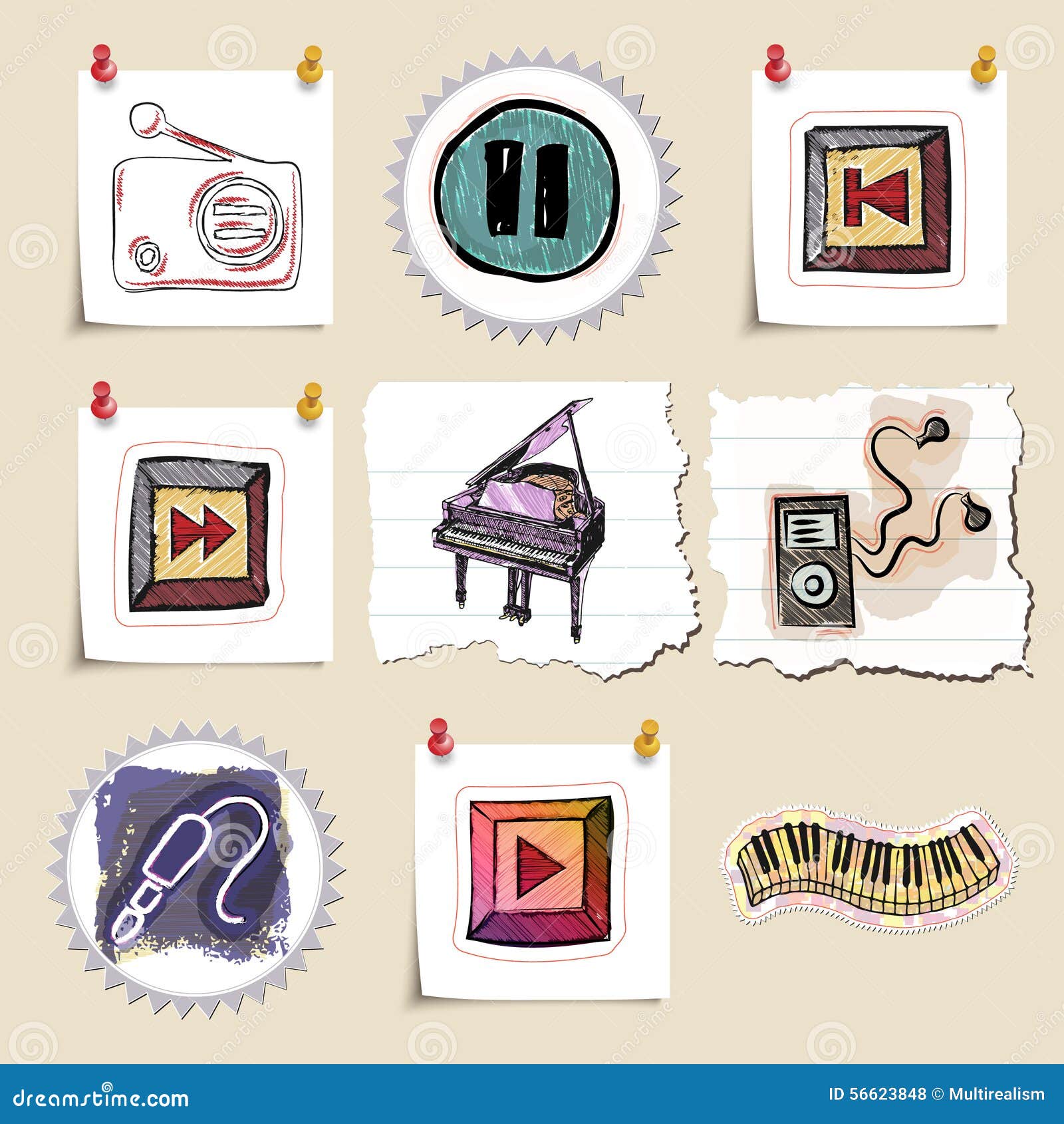 Hand Drawn Music Emblems Set. Isolated Stock Vector - Illustration of ...