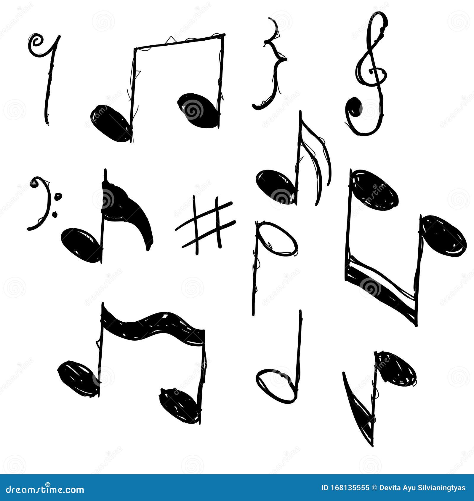 Hand Drawn Music Note Element Doodle Vector Stock Vector - Illustration ...