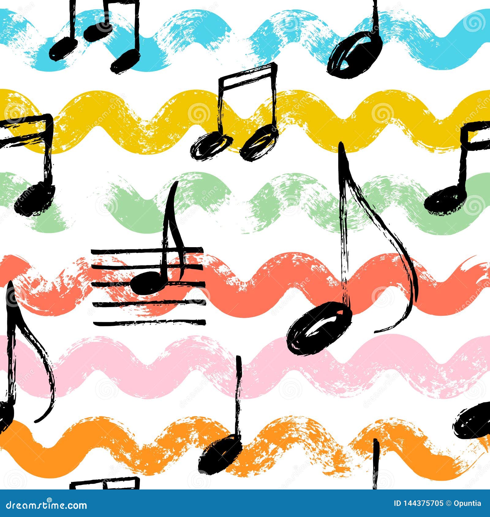 Music Notes Seamless Vector Pattern with Waves Stock Vector ...