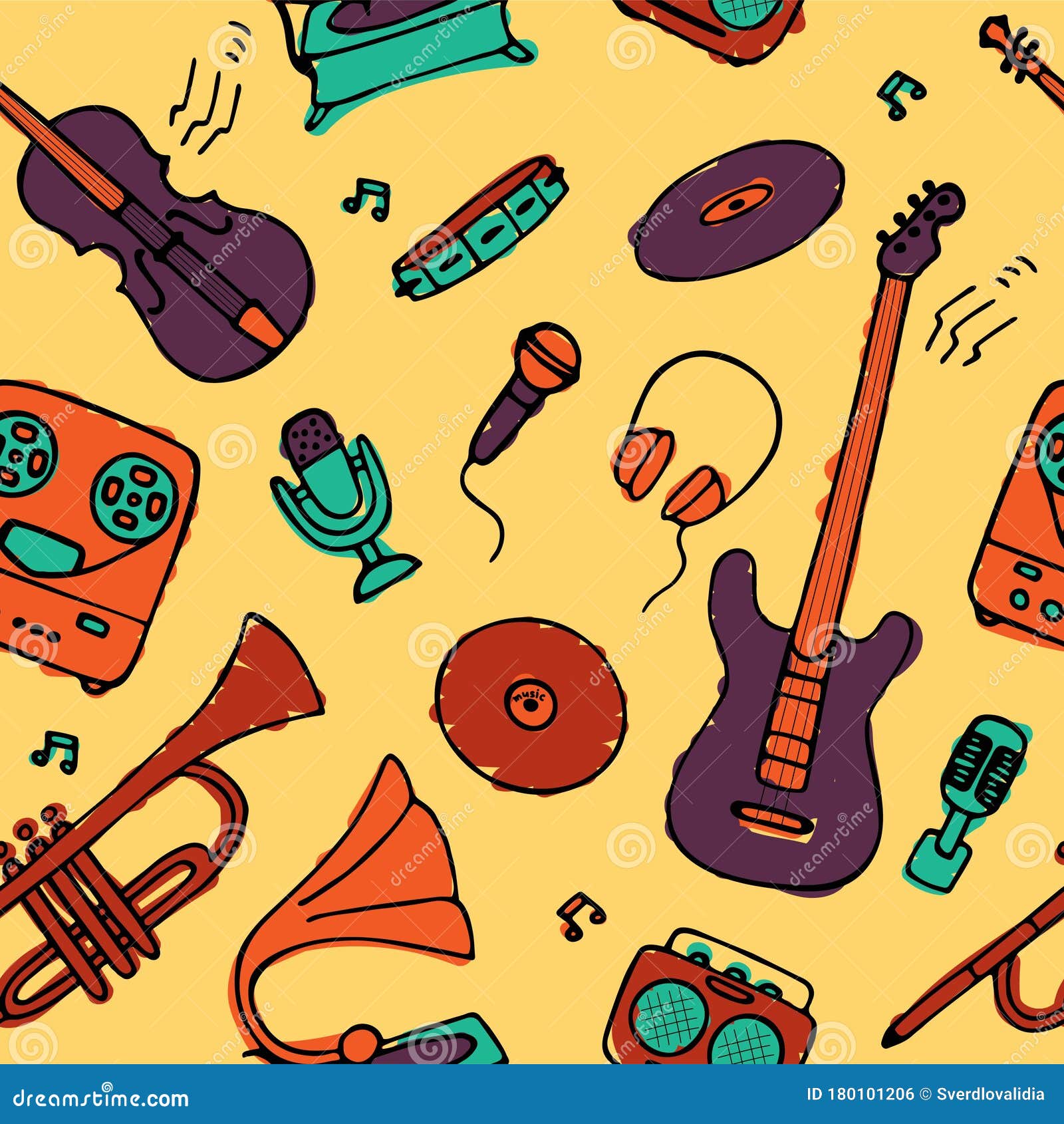 Hand Drawn Musical Icon Set. Seamless Pattern for Fabric and Wallpaper ...
