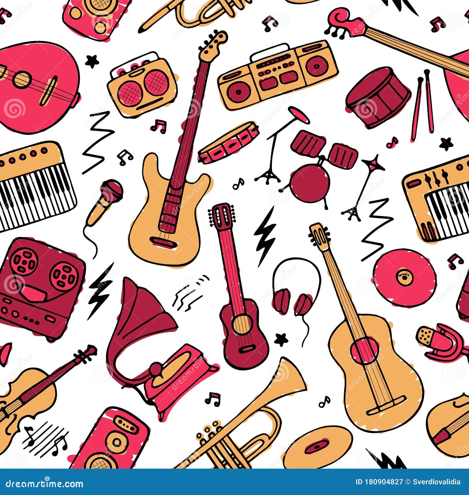 Hand Drawn Musical Icon Set. Seamless Pattern for Fabric and Wallpaper ...