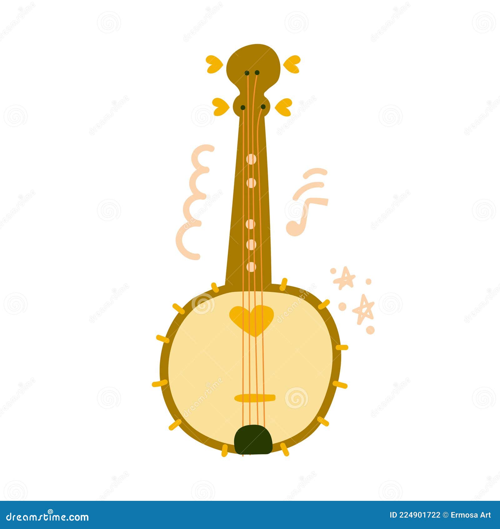 Hand Drawn Musical Instrument Banjo. Stock Vector - Illustration of ...