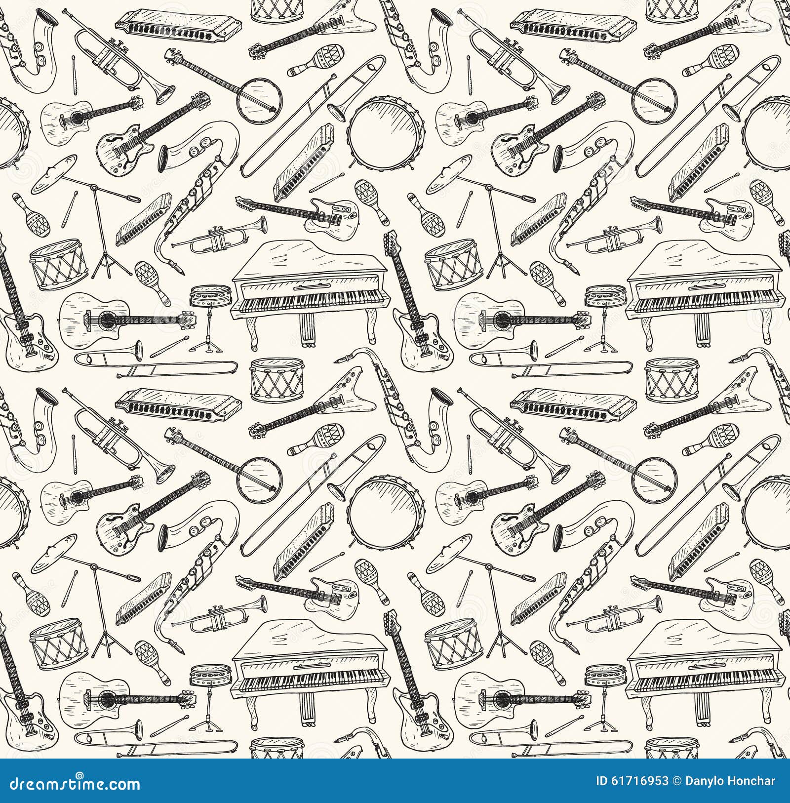 Hand Drawn Musical Instruments. Stock Vector - Illustration of doodle ...