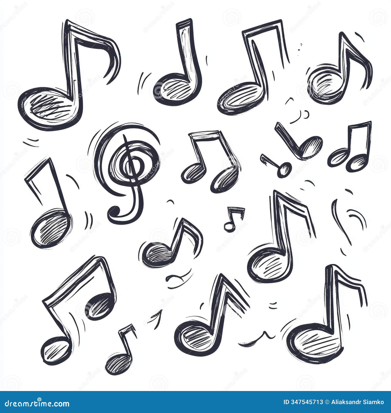 Hand-drawn Musical Notes and Clefs in Various Styles Stock Illustration ...