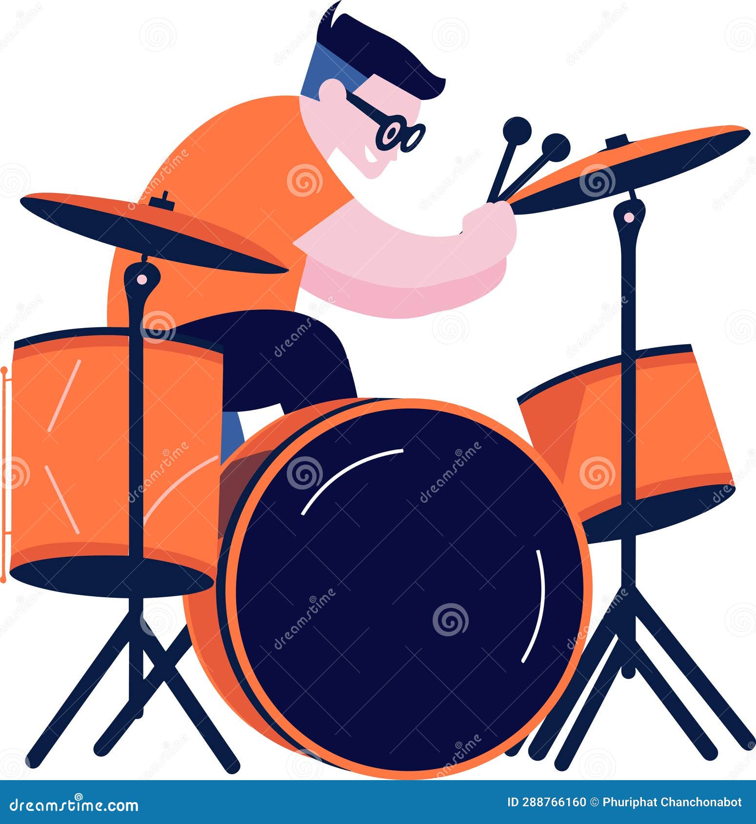 Hand Drawn Musicians Playing Drums in Flat Style Stock Vector ...