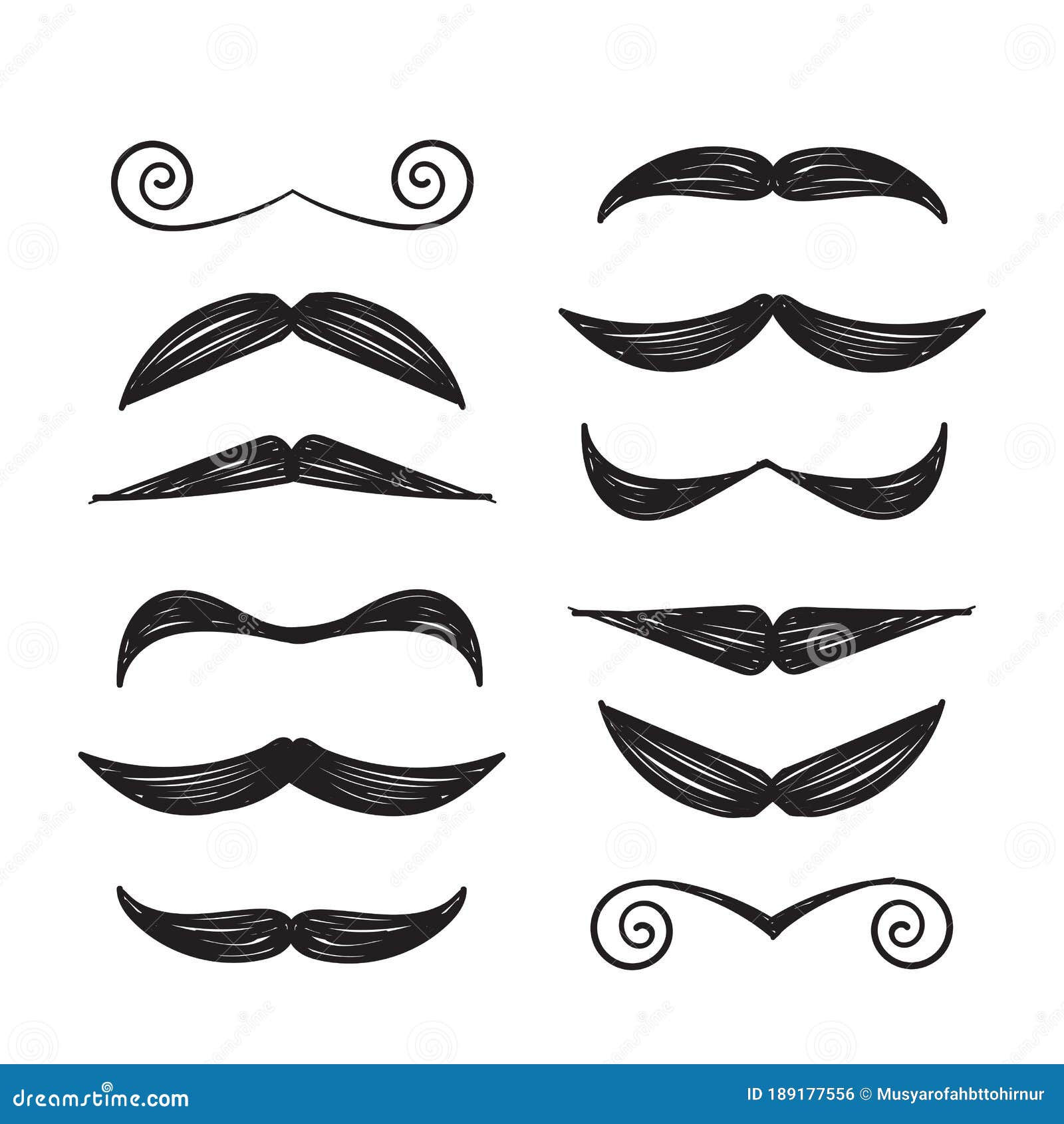 Hand Drawn Mustache Icon Illustration Doodle Style Vector Stock Vector ...
