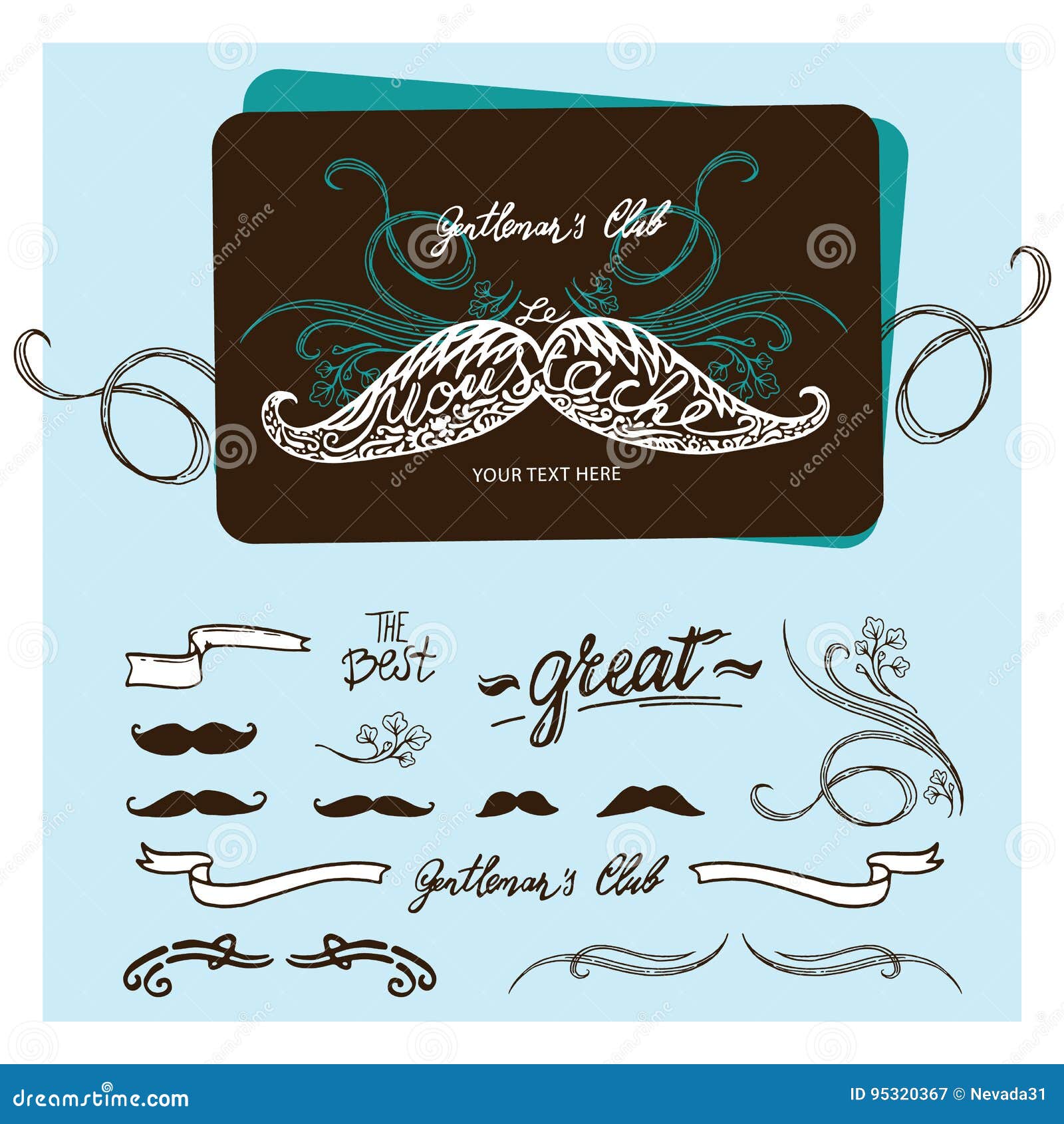 Hand Drawn Mustache with Lettering and Vignettes Stock Illustration ...