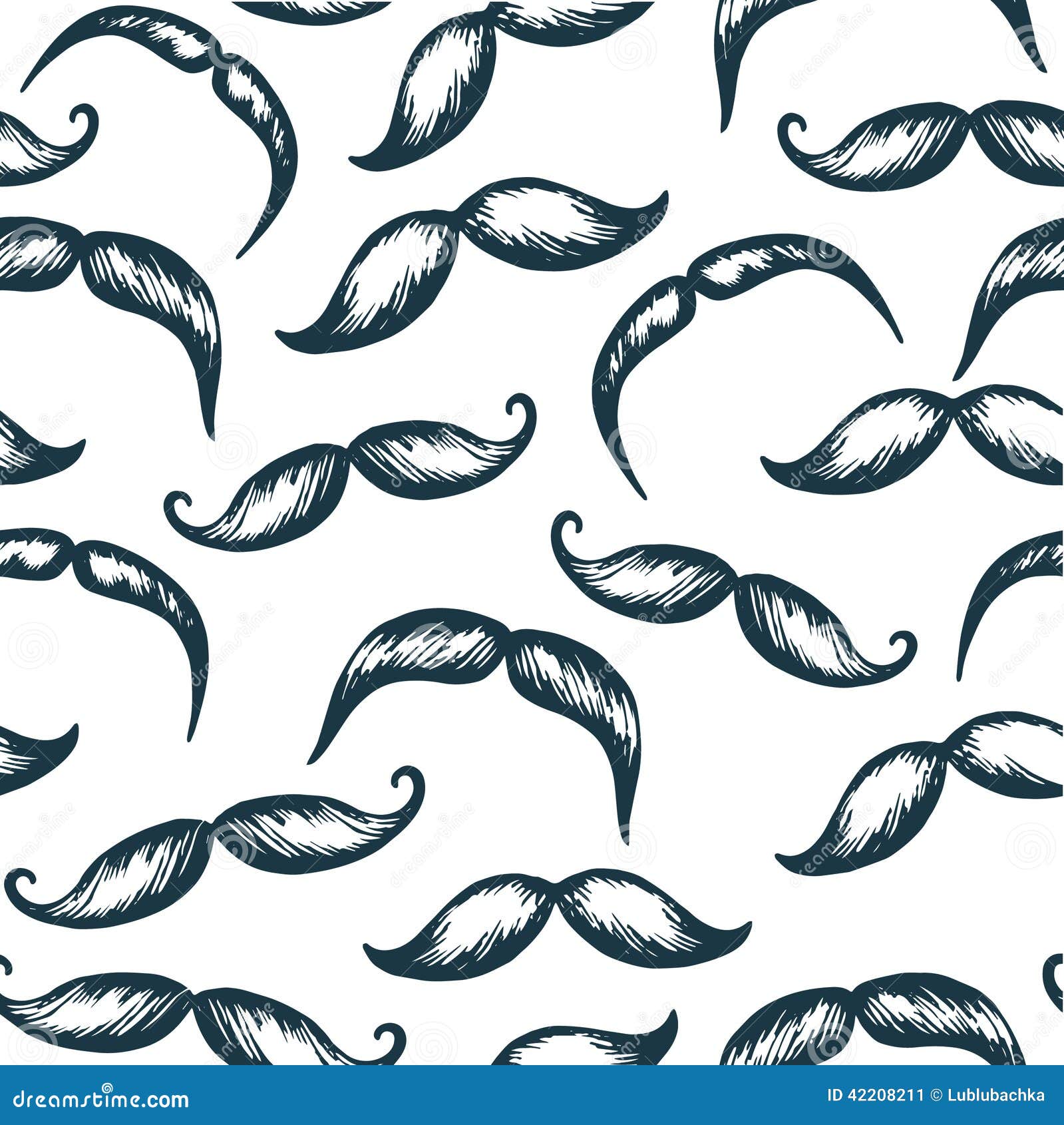 Hand Drawn Mustache Seamless Pattern Stock Vector - Illustration of ...