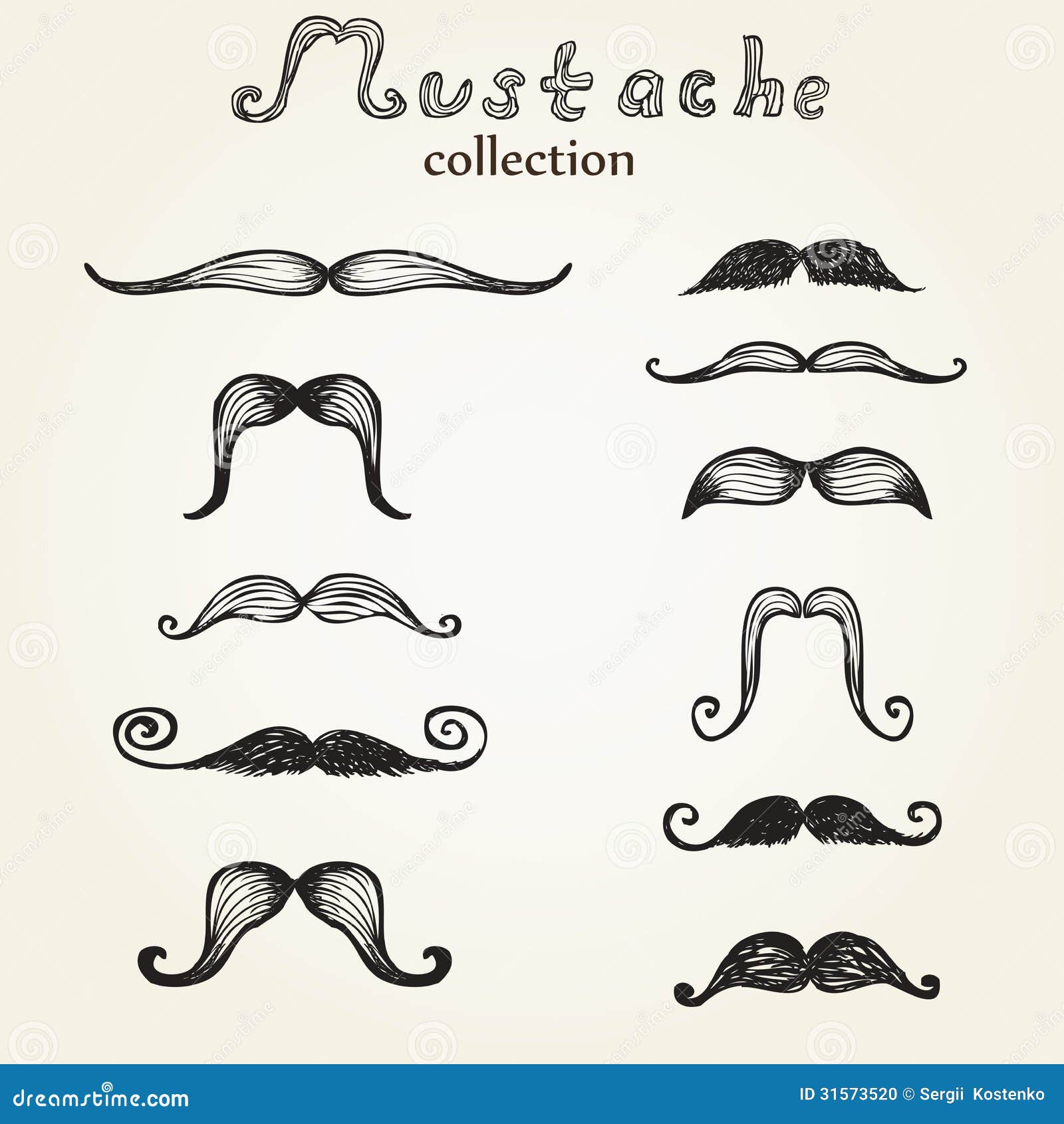 Hand drawn mustaches set stock vector. Illustration of drawing - 31573520