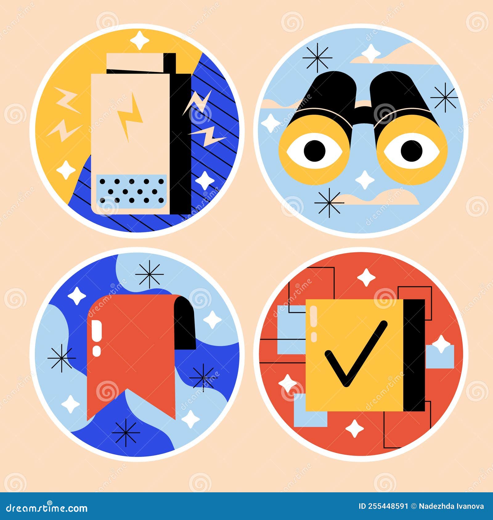 Hand Drawn Naive Mobile App Sticker Set Vector Illustration. Stock ...