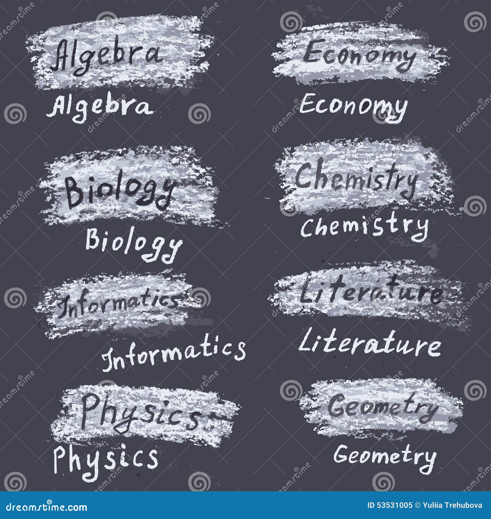 Hand Drawn Names of Subjects at the University. Chalk on the Blackboard ...