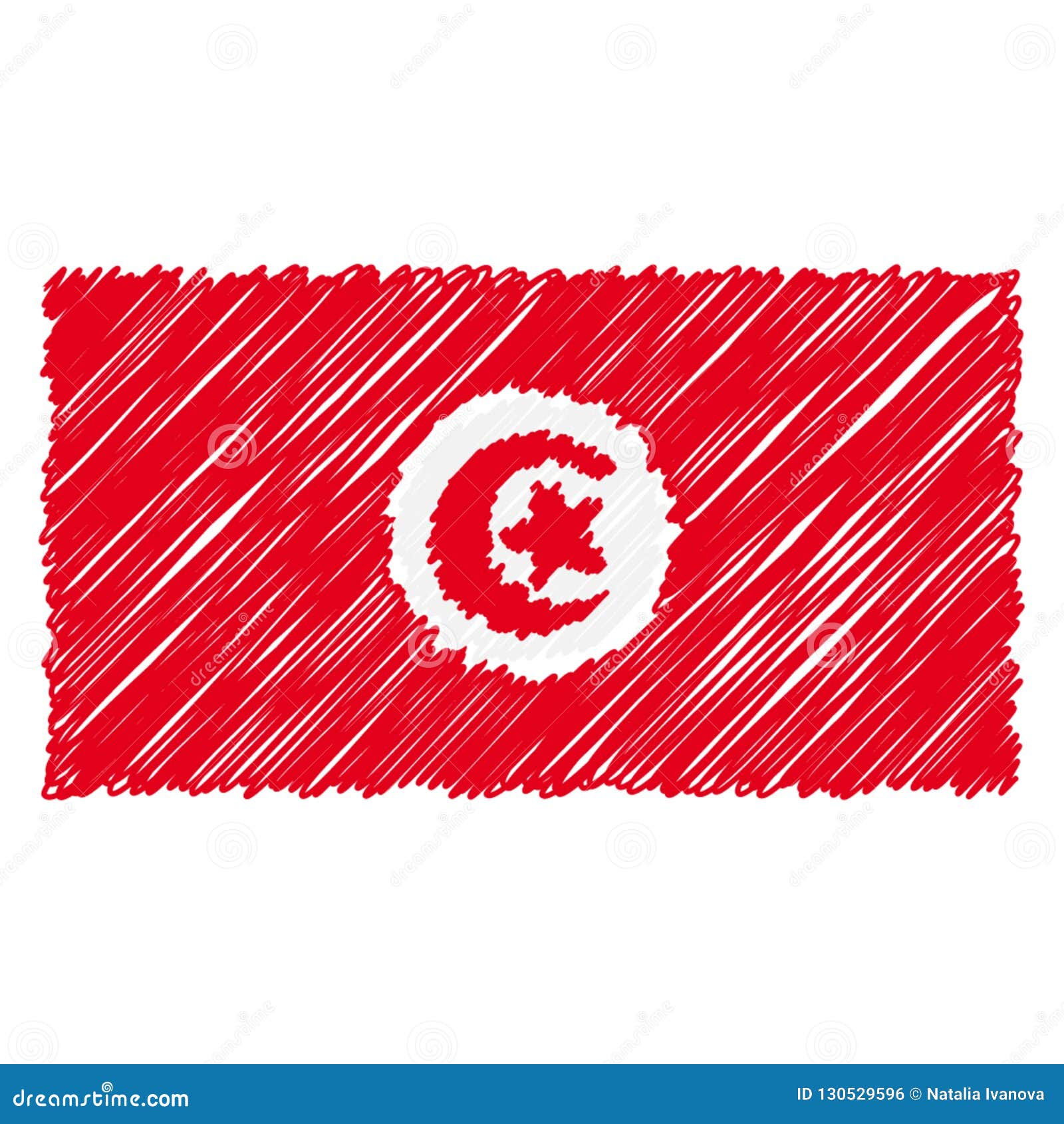 Hand Drawn National Flag Of Tunisia Isolated On A White Background