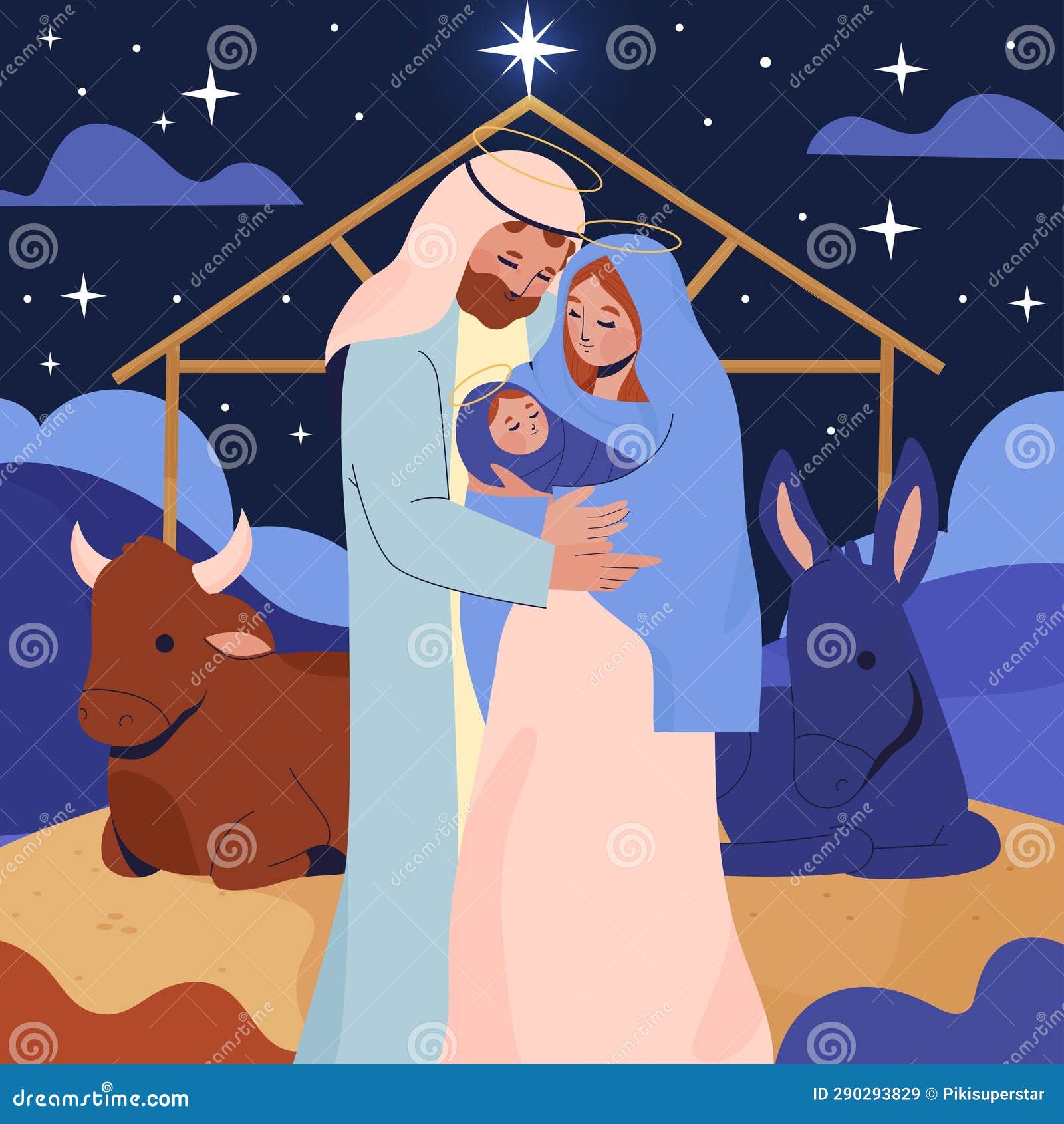 Hand Drawn Nativity Scene Vector Design Illustration Stock Vector ...