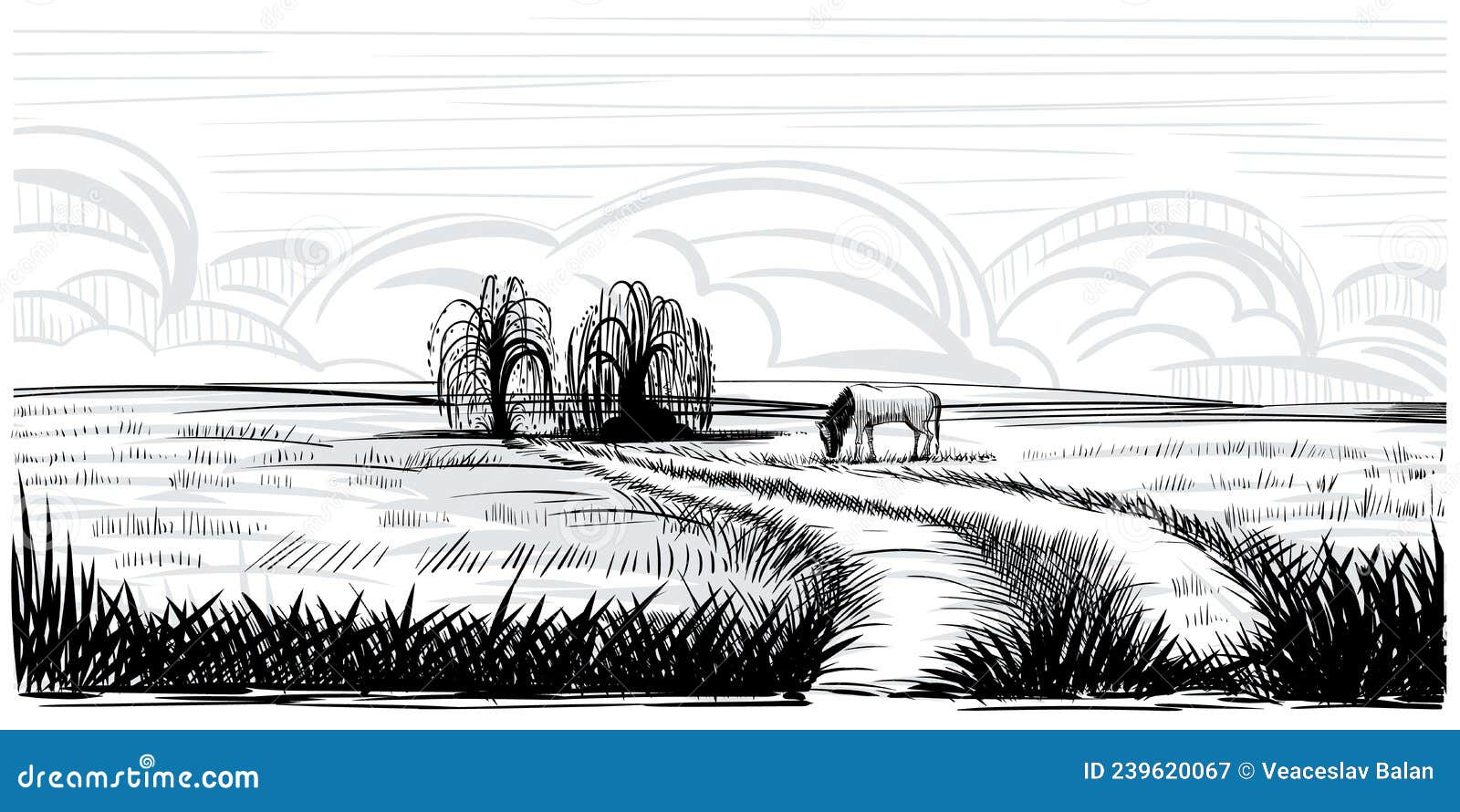 Hand Drawn Nature Landscape. Vector Graphics. Stock Vector ...