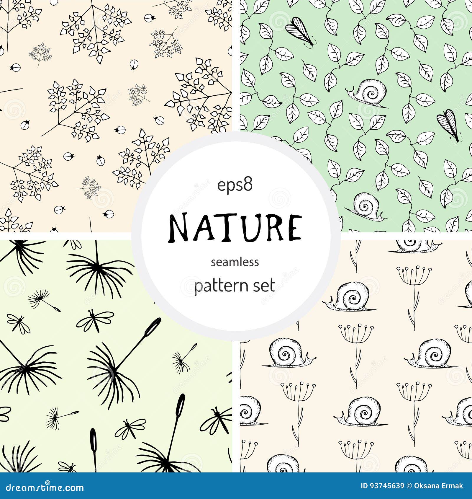 Hand Drawn Nature Pattern stock vector. Illustration of decor - 93745639
