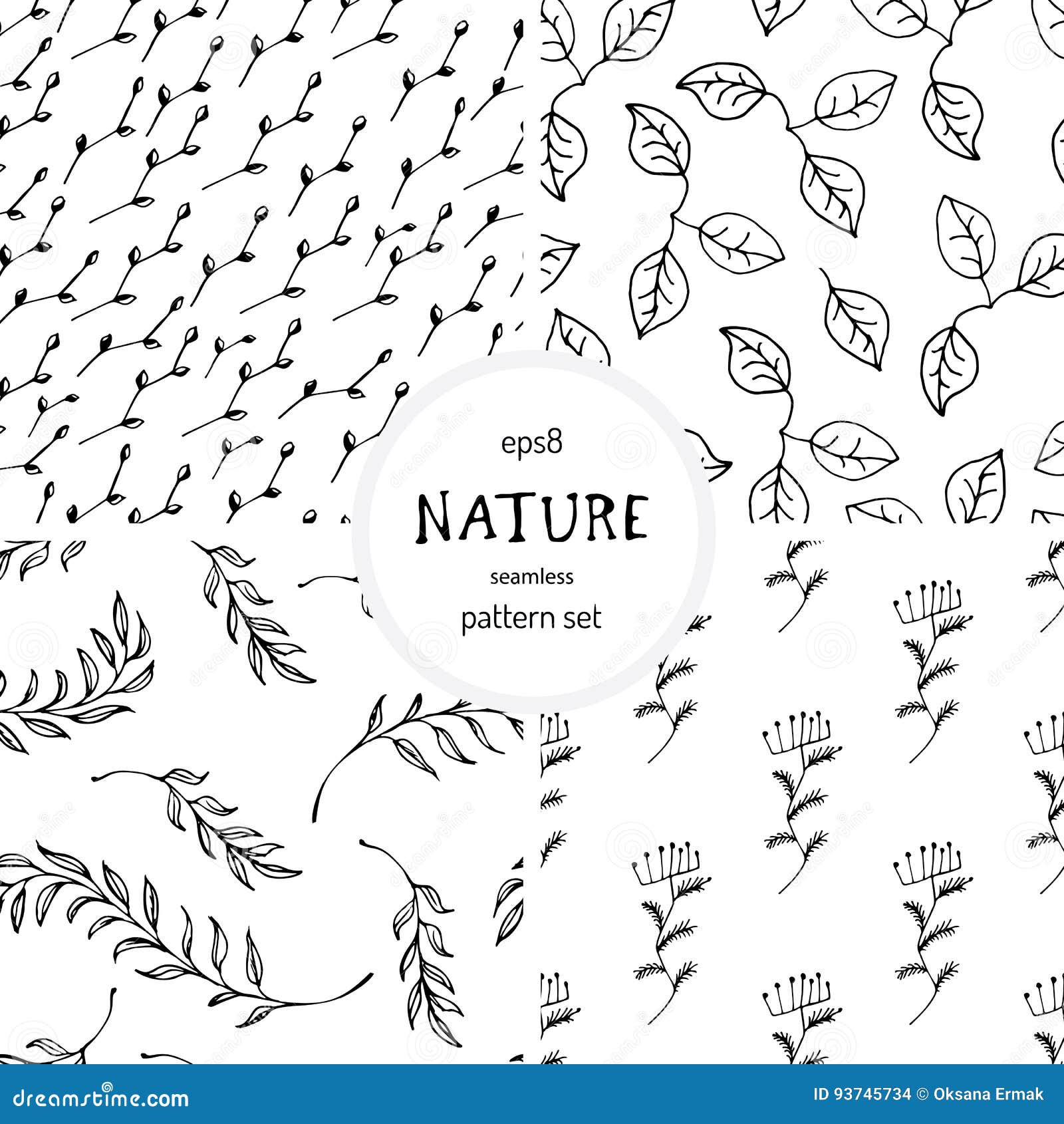 Hand Drawn Nature Pattern stock vector. Illustration of plant - 93745734