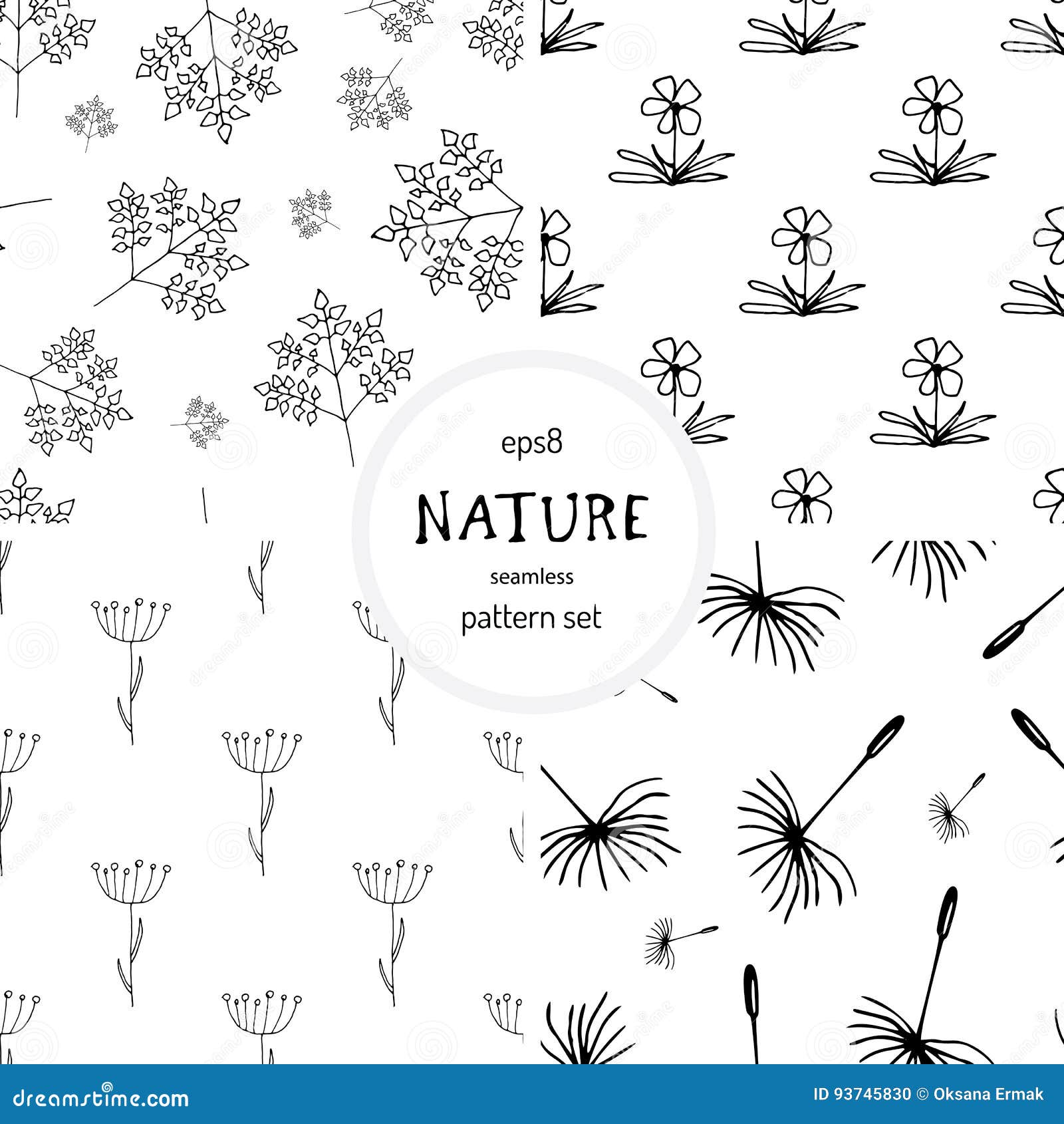 Hand Drawn Nature Pattern stock vector. Illustration of modern - 93745830
