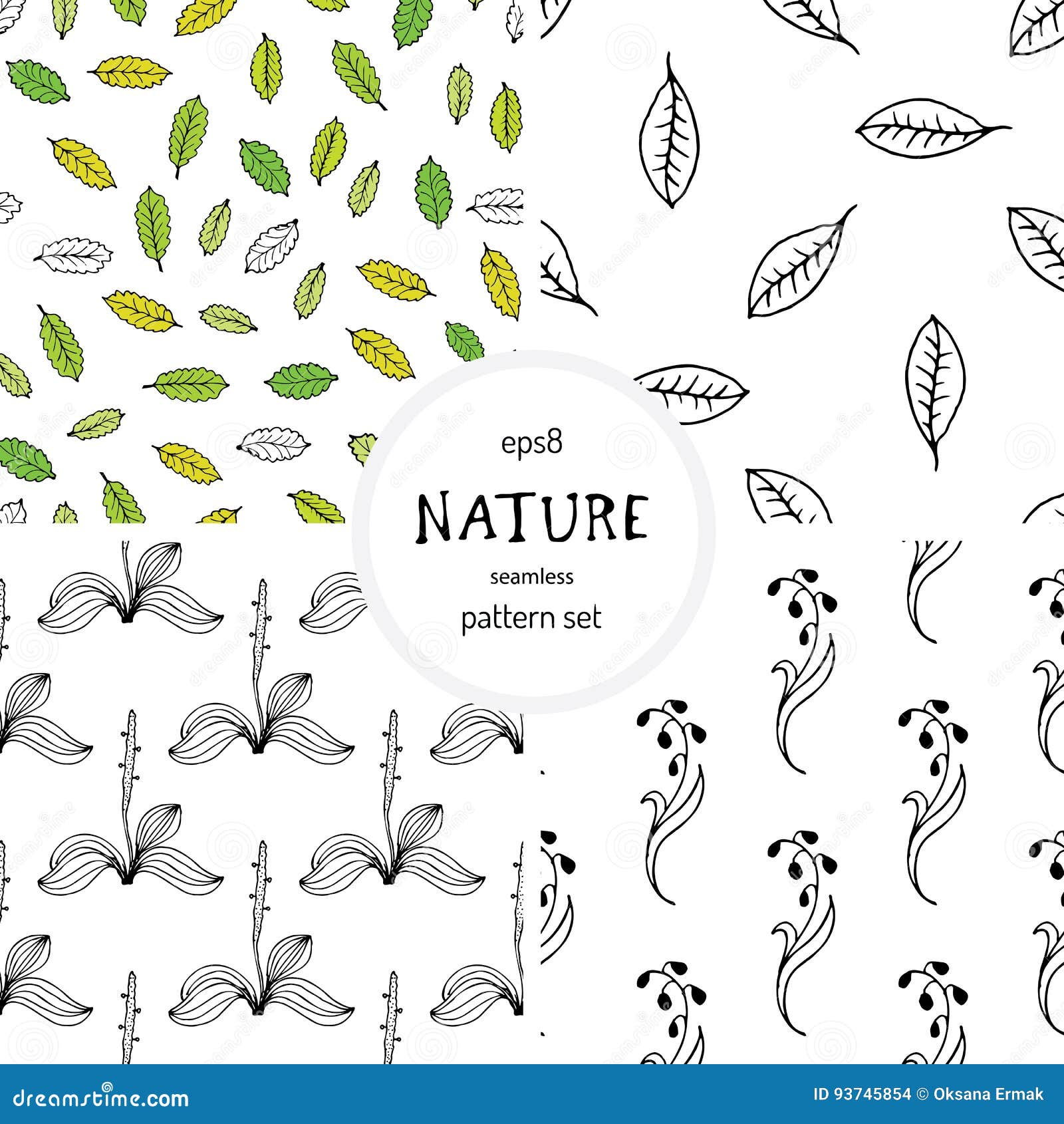 Hand Drawn Nature Pattern stock vector. Illustration of ornament - 93745854