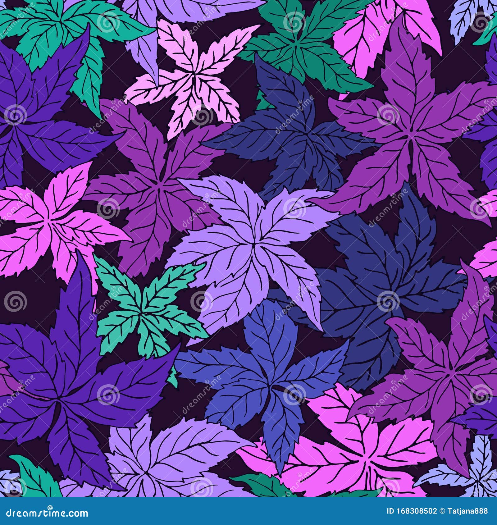 Hand Drawn Nature Seamless Pattern with Virginia Creeper Leaves. Stock ...