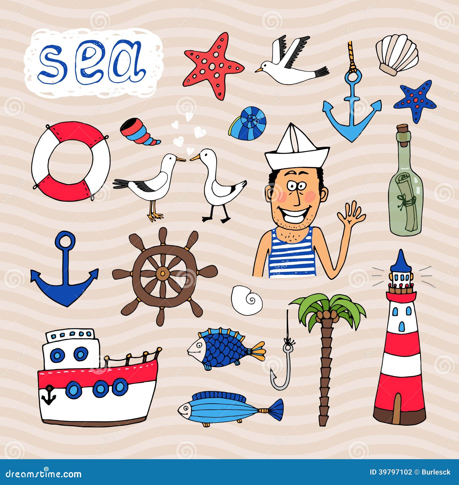 Hand Drawn Nautical Elements Stock Vector - Illustration of equipment, icon: 39797102