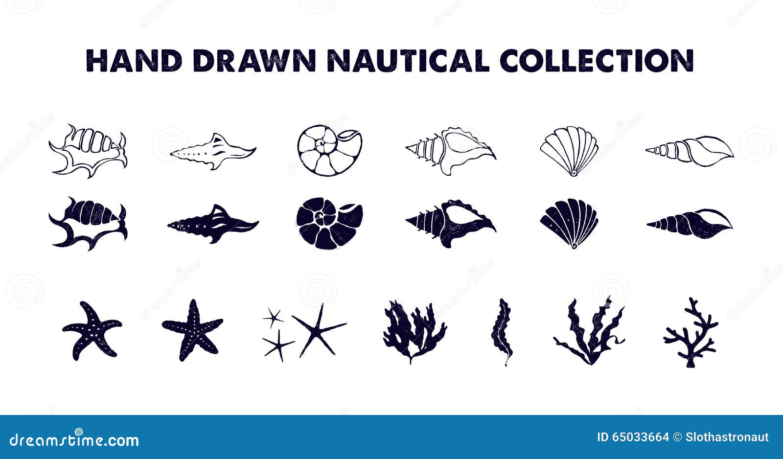Hand Drawn Nautical Illustrations Set. Stock Vector - Illustration of ...