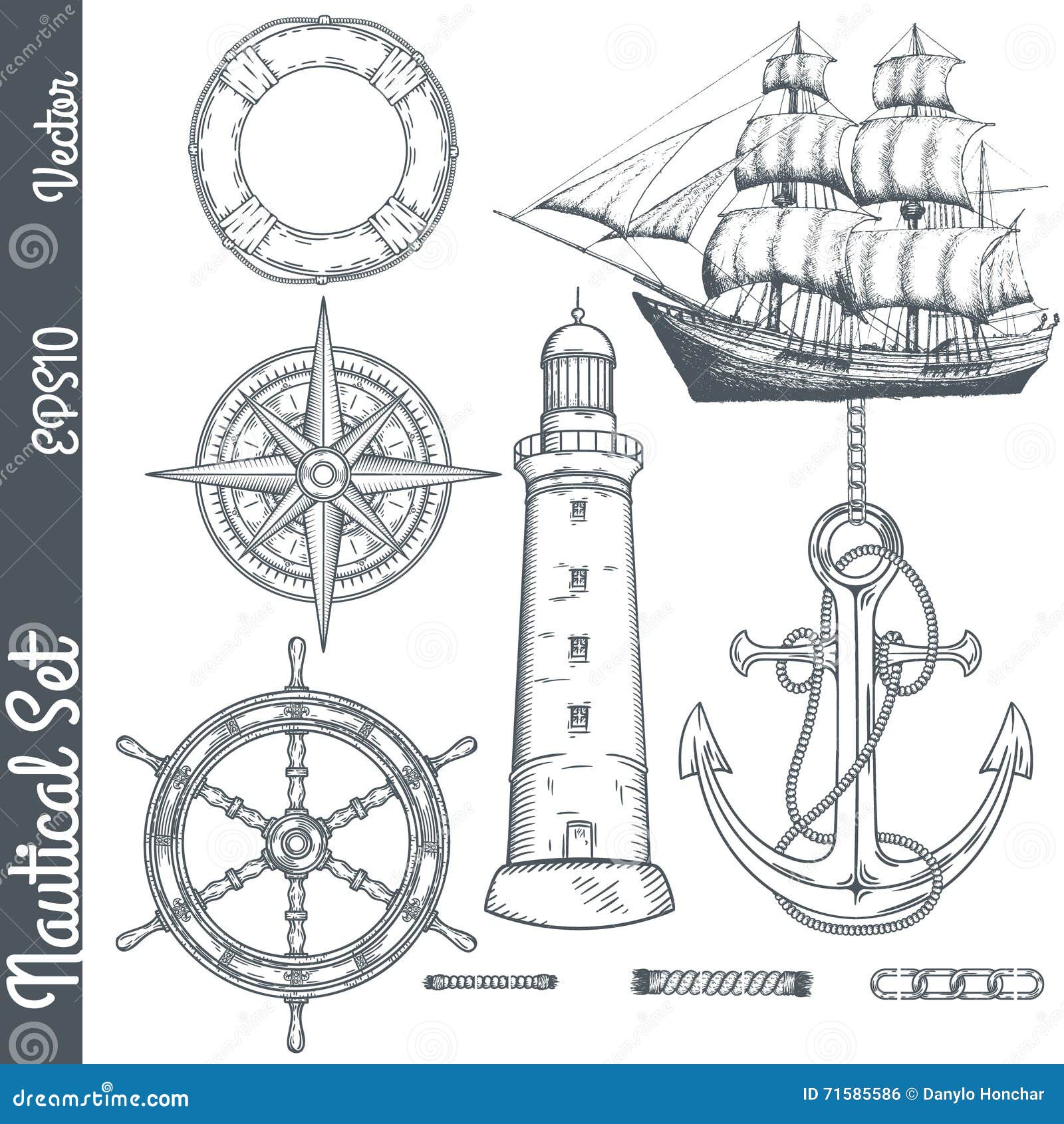 Hand Drawn Nautical Illustrations. Stock Vector - Illustration of ...