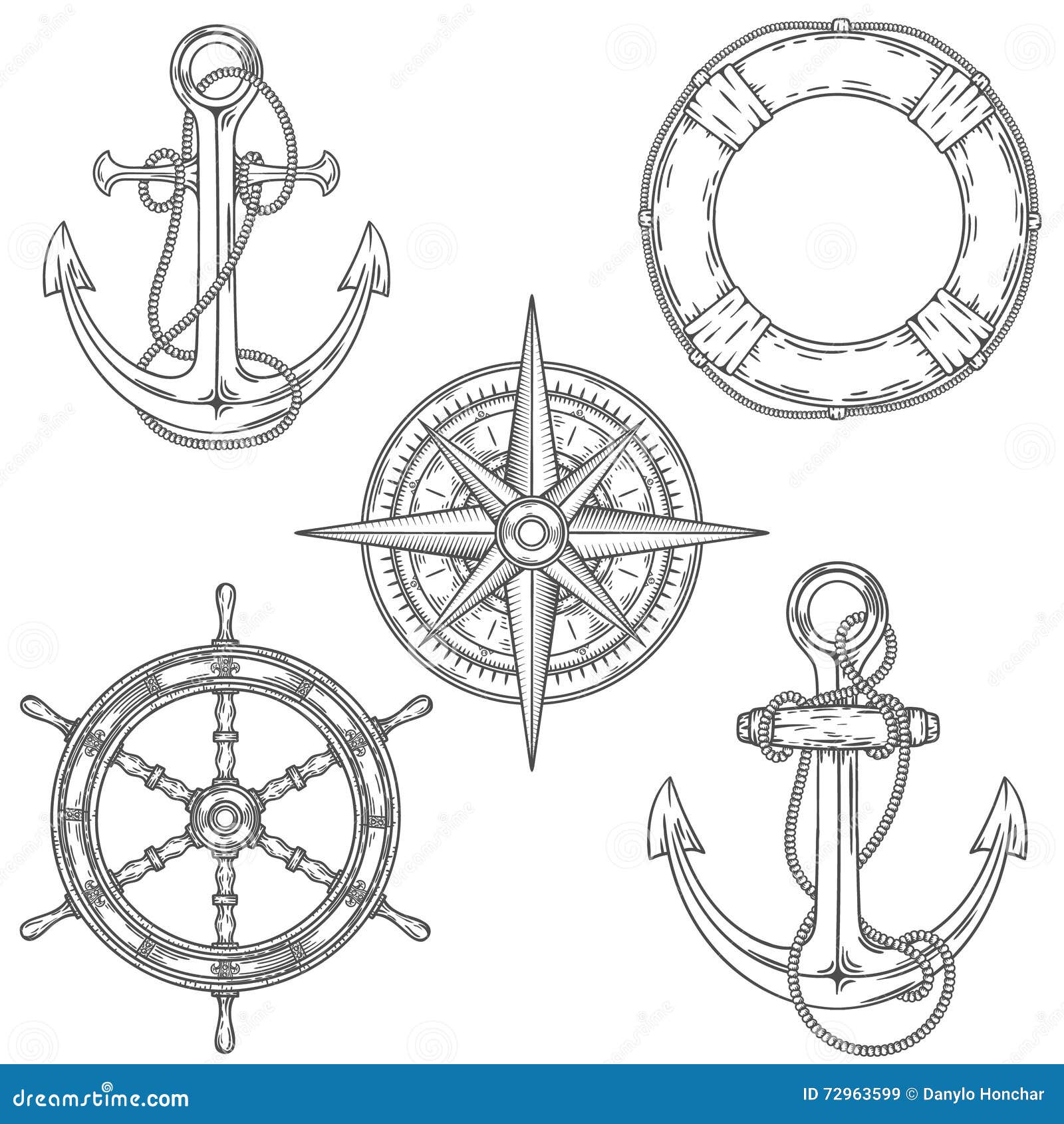 Hand Drawn Nautical Illustrations. Stock Vector - Illustration of rope ...