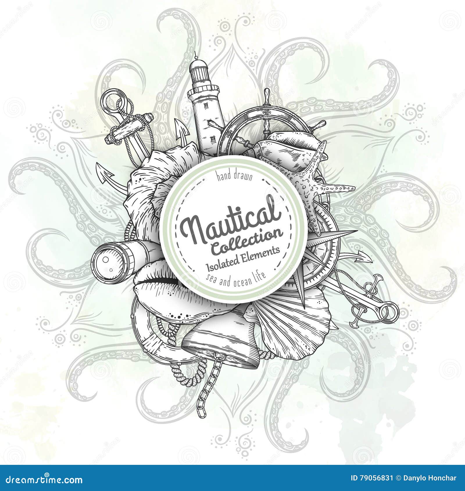 Hand Drawn Nautical Illustrations. Stock Vector - Illustration of shell ...