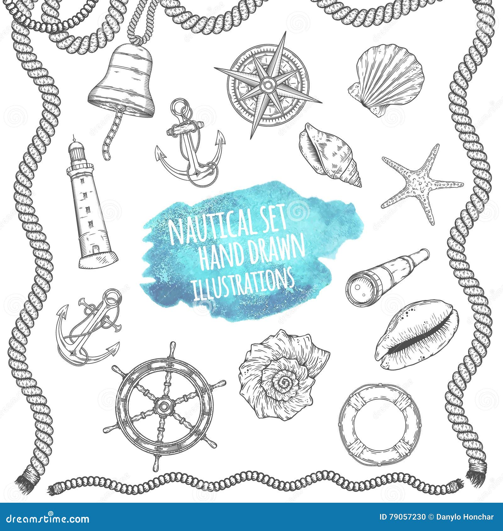 Hand Drawn Nautical Illustrations. Stock Vector - Illustration of sail ...