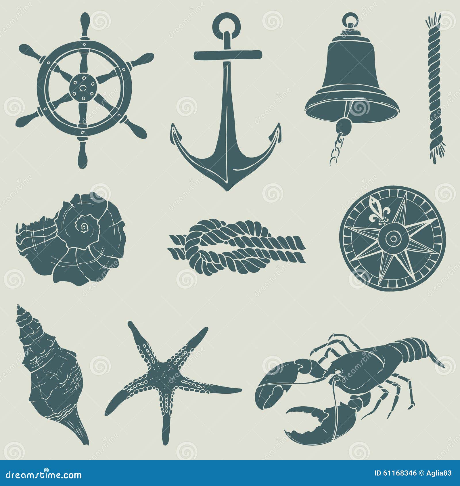Hand drawn nautical set stock vector. Illustration of shell - 61168346