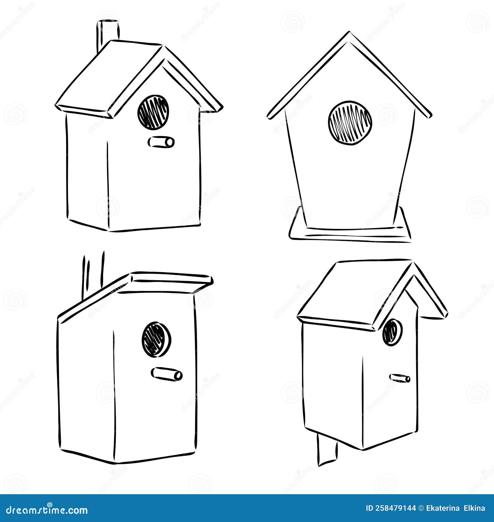 Hand Drawn Nesting Boxes Doodle. Birdhouse in Sketch Style. Vector ...