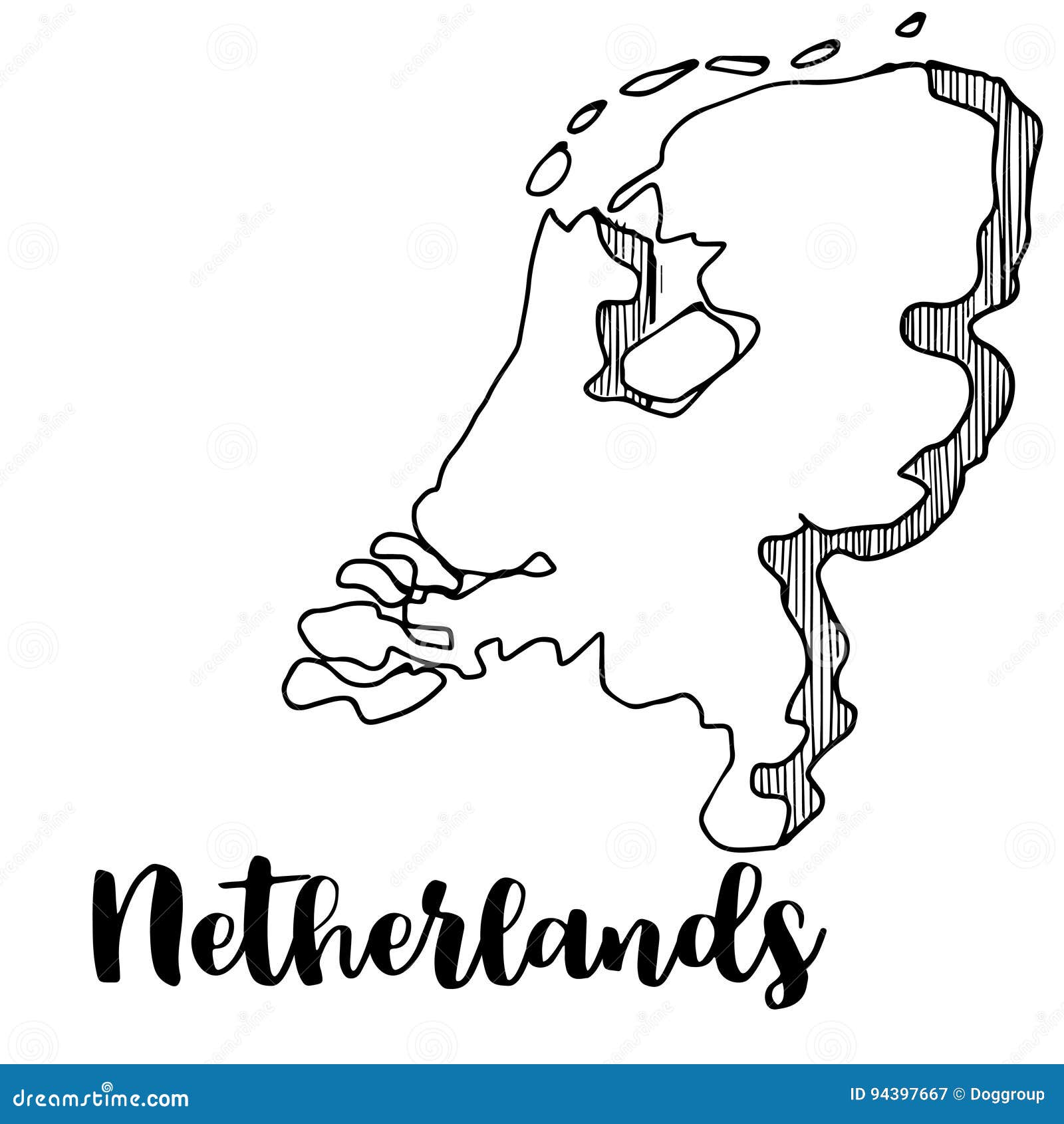 Hand Drawn of Netherlands Map Stock Vector - Illustration of contour ...
