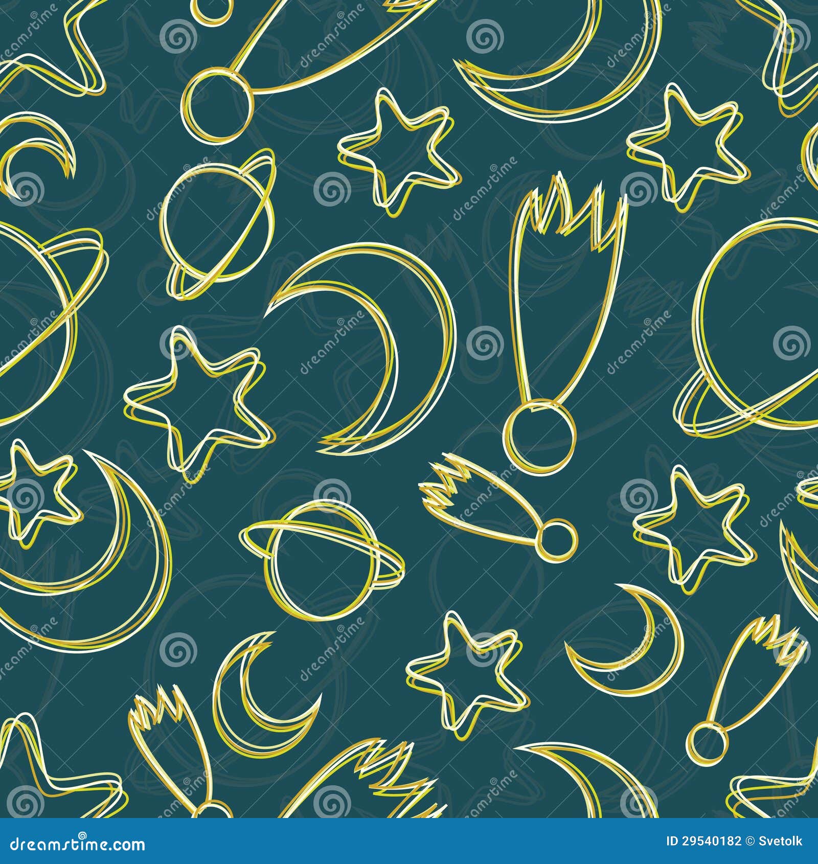 Hand-drawn Night Sky Seamless Pattern Stock Illustration - Illustration ...