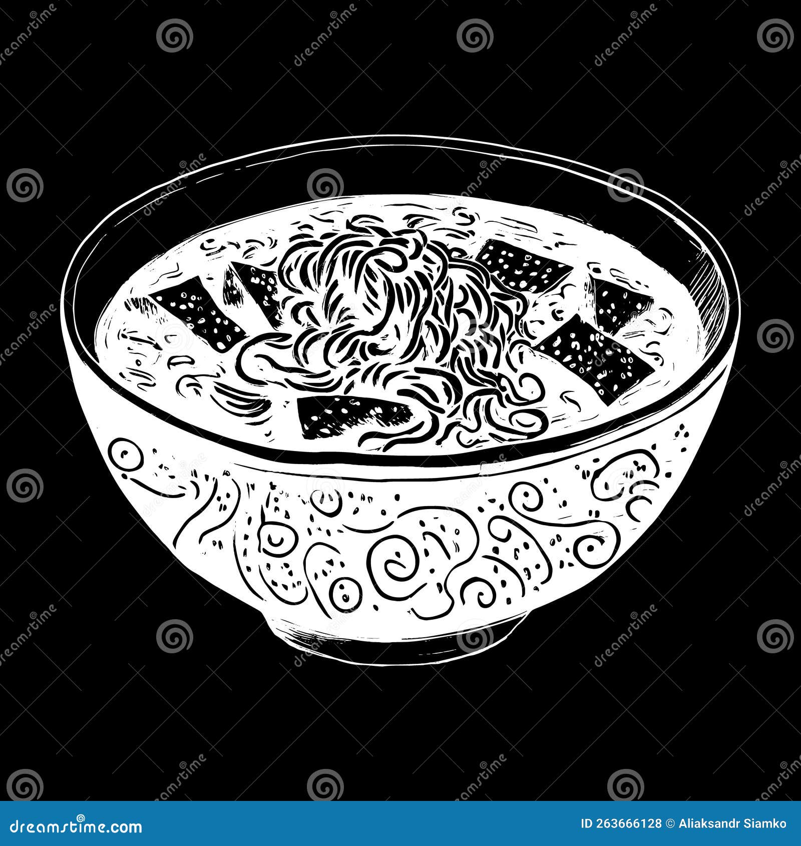 Hand Drawn Noodle Soup. Asian Food Stock Vector - Illustration of ...